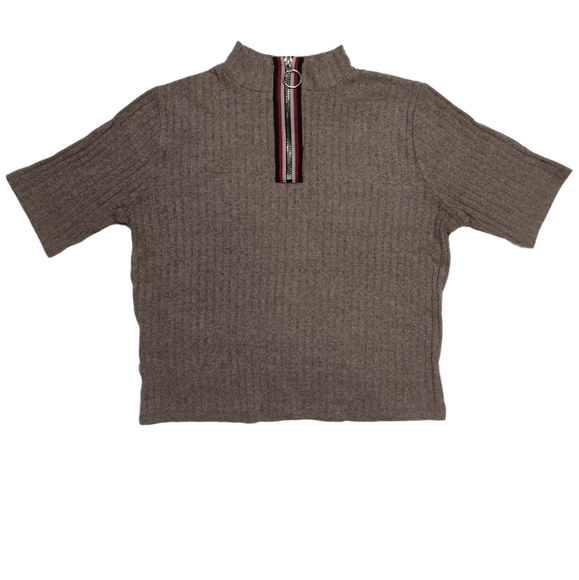 Chloe & Katie | Tops | Chloe Katie Mock Neck Ribknit Crop Tee | Poshmark